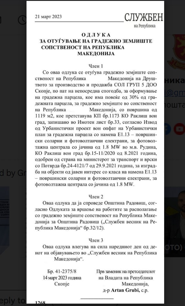 ФОТО Лефков Со Одлука на влада Груби отуѓува државно земјиште на